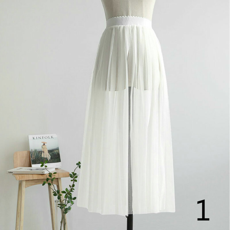 Women Lace Mesh Skirt Beach Sheer Striped Tulle Voile Swing Transparent ...