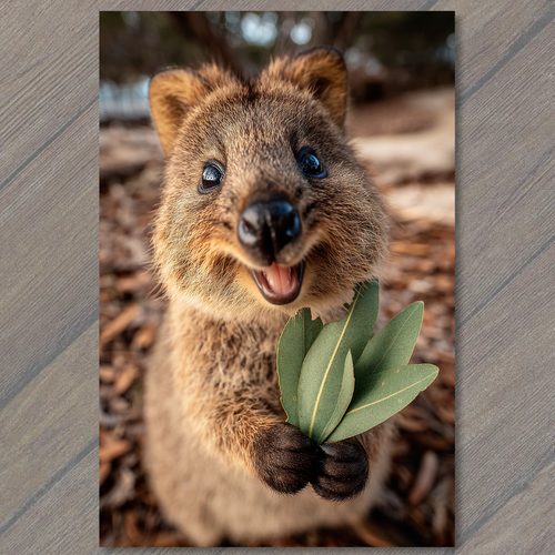 Art Print Happy Quokka Holding Leaves Cute Smiling Animal Joyful Nature ...