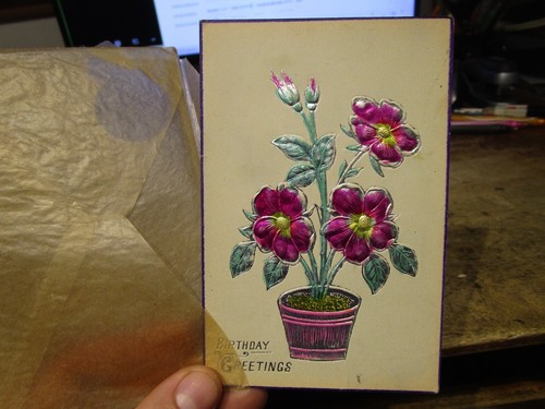 F25 Old VICTORIAN ERA HAPPY BIRTHDAY Postcard Embossed Foil Letters Wax ...