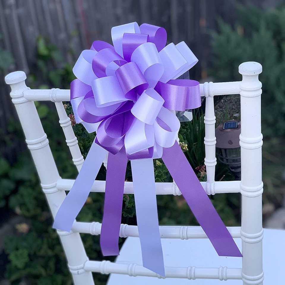 Lavender and White Pull Bows - 8" Wide, Set of 6, Wedding Pew Bows ...