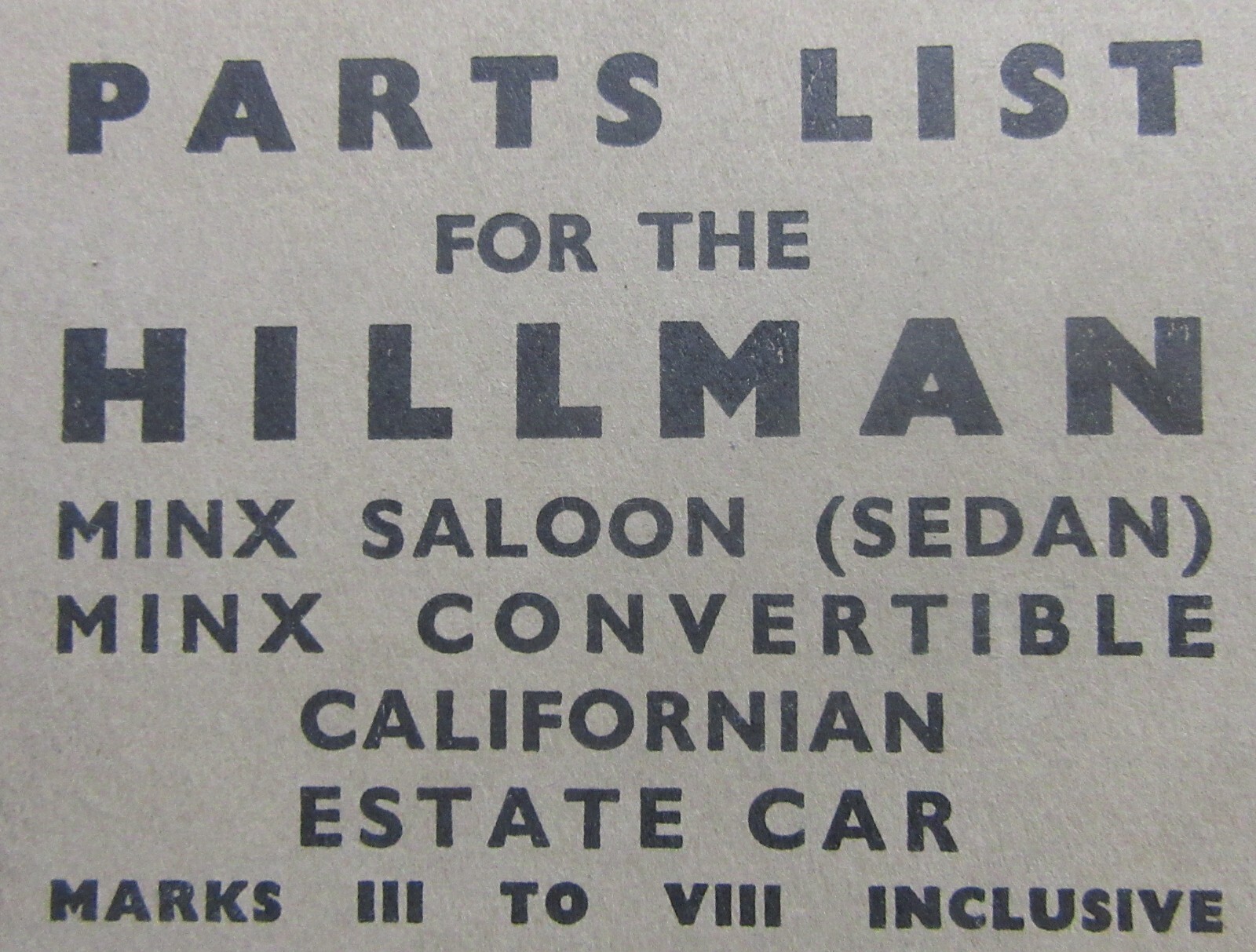 OEM Rootes Parts List Hillman Minx Californian Estate Commer Delivery ...