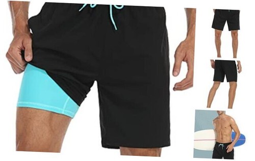 Mens Swim Trunks with Compression Liner Quick Dry Hawaiian Bathing 34 ...