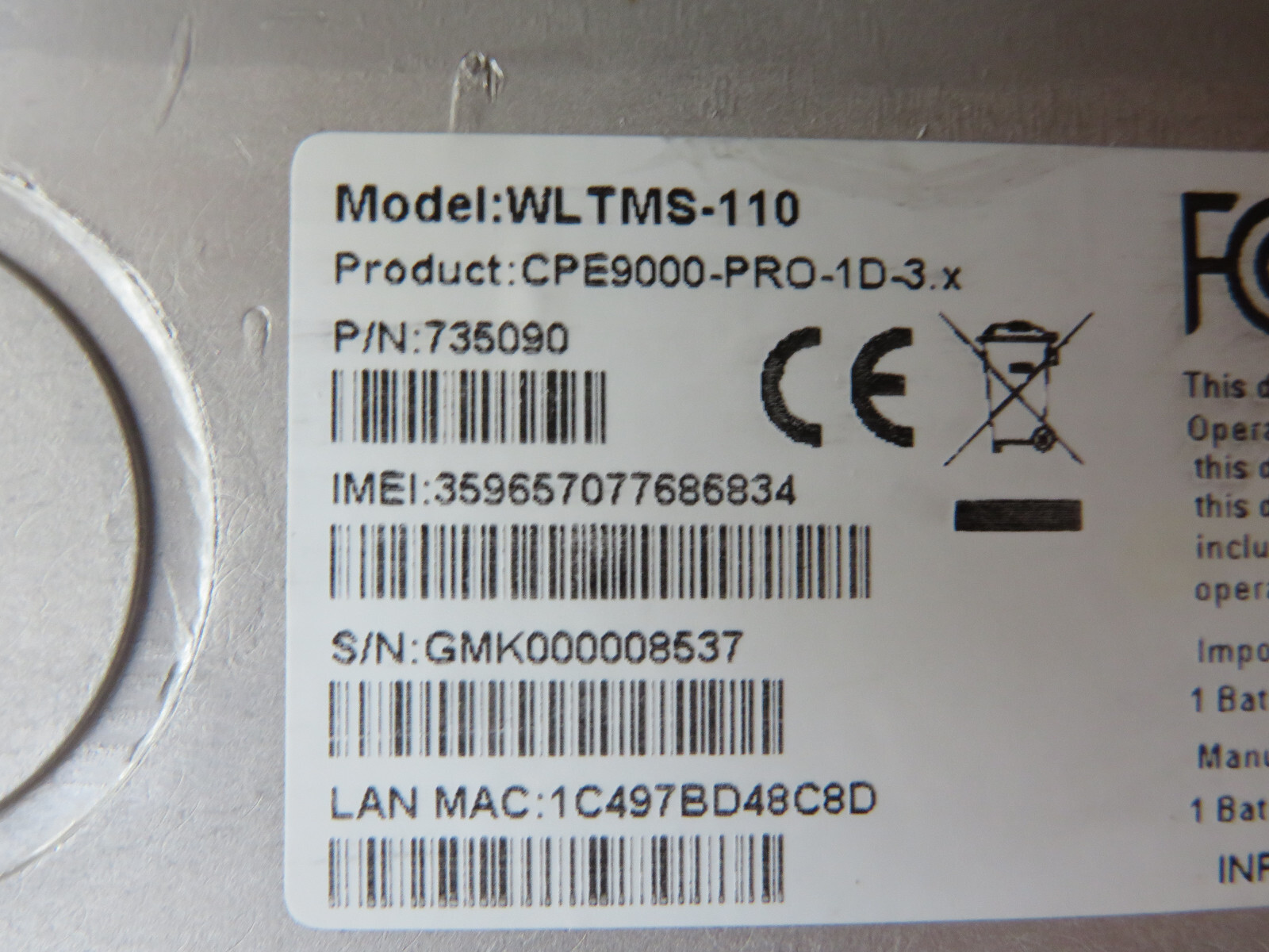 TELRAD CPE9000-PRO-1D-3.x, M#: WLTMS-110, P#: 735090, WITH PoE, MOUNT ...