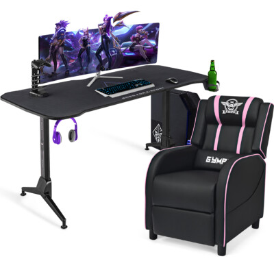 62.5" Adjustable Gaming Desk&Massage Gaming Recliner Chair Set w/Mouse ...