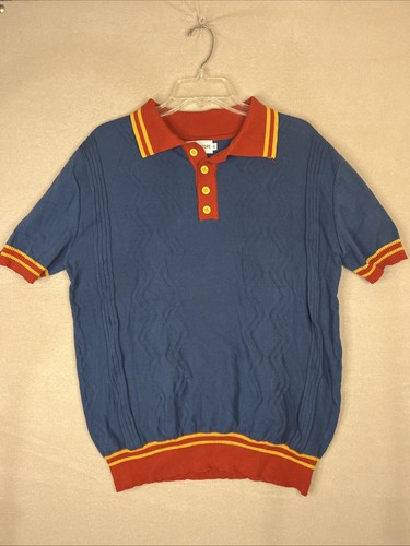 OXKNIT STORE Polo Shirt Mens Small Orange Blue Sweater Knit Stretch ...