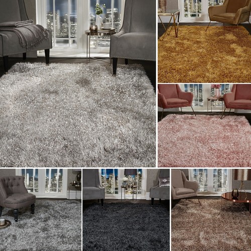 5.5cm Large SHAGGY Floor RUG Soft SPARKLE Shimmer Glitter Thick Soft ...