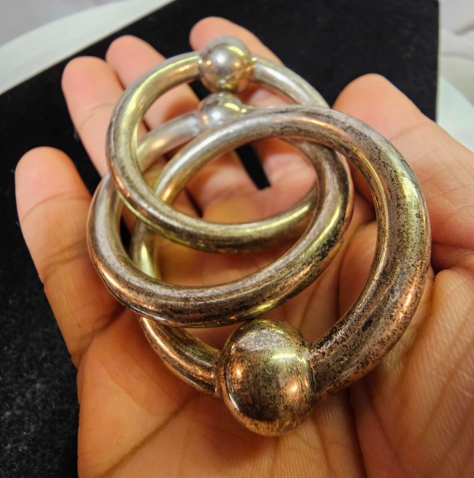 Tiffany & Co Sterling Silver Teeth Teething Triple 3 Ring Baby Rattle ...