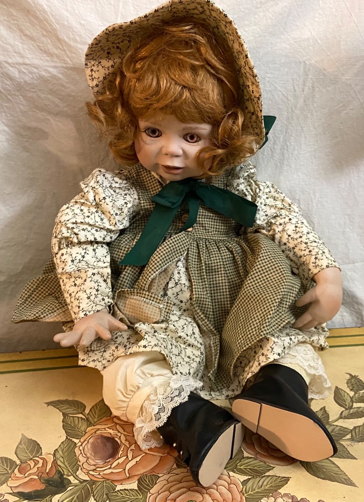 Gorgeous Unique Porcelain Doll Curly Red Hair & Freckles Signed Jo Anna ...