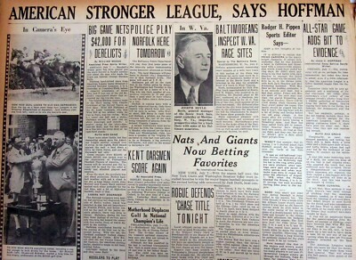 1933 headline newspaper with 1st MAJOR LEAGUE baseball ALL STAR GAME ...