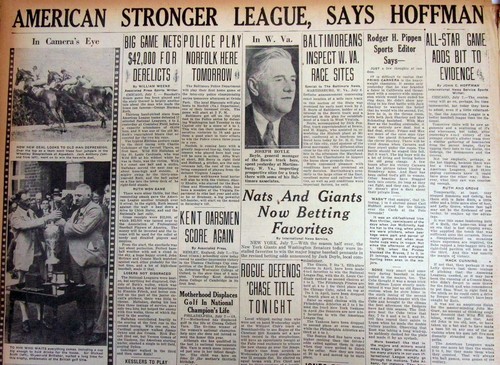 1933 headline newspaper with 1st MAJOR LEAGUE baseball ALL STAR GAME ...