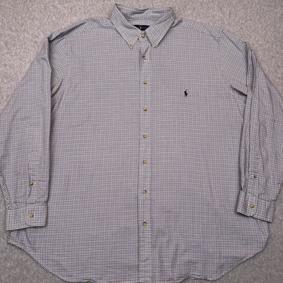 Ralph Lauren Button Down Shirt Men's 2XB BIG Plaid Long Sleeve Pony ...