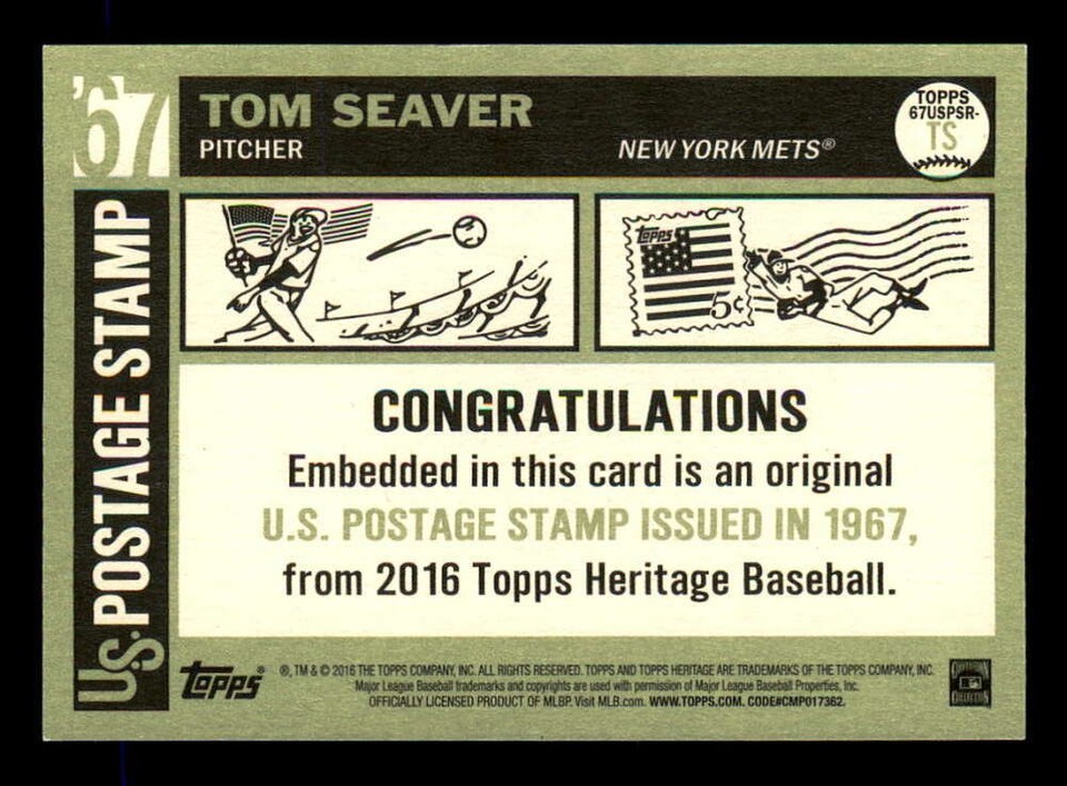 2016 Topps Heritage '67 US Postage #17/50 Stamp Relic Tom Seaver Mets ...