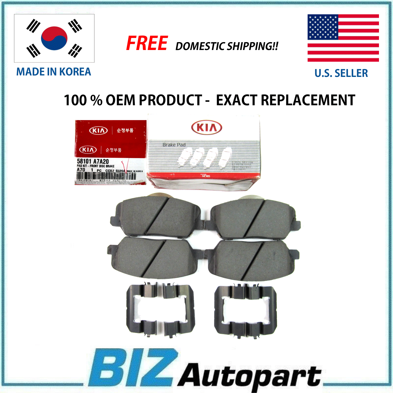 Genuine Front Disc Brake Pads Kit for 2014-2016 Kia Forte 16" Wheels ...