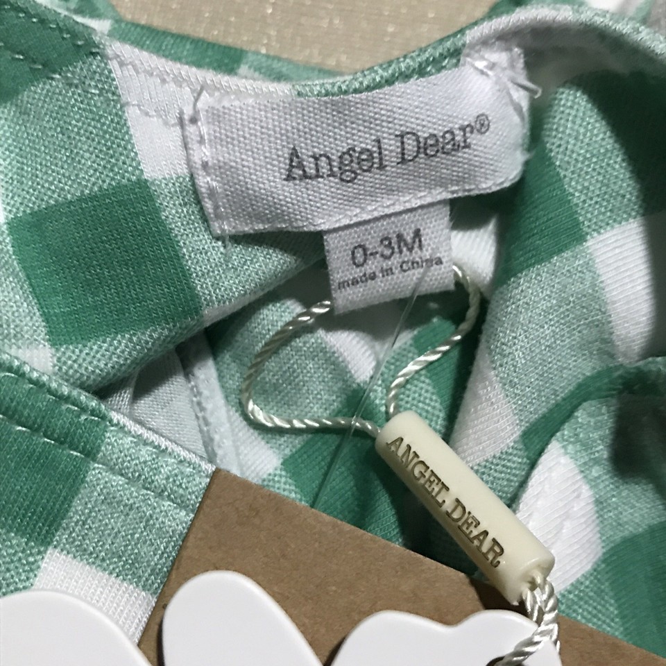 ANGEL DEAR GINGHAM GREEN BAMBOO OVERALL SHORTIE Size 0-3mo NEW | eBay