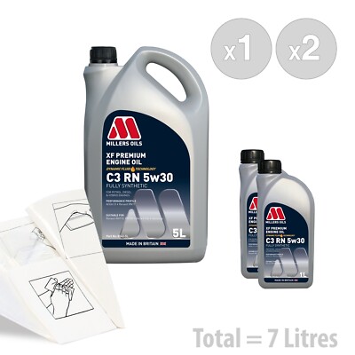 Car Engine Oil Service Kit / Pack 7 LITRES Millers XF Premium C3 RN 5W ...