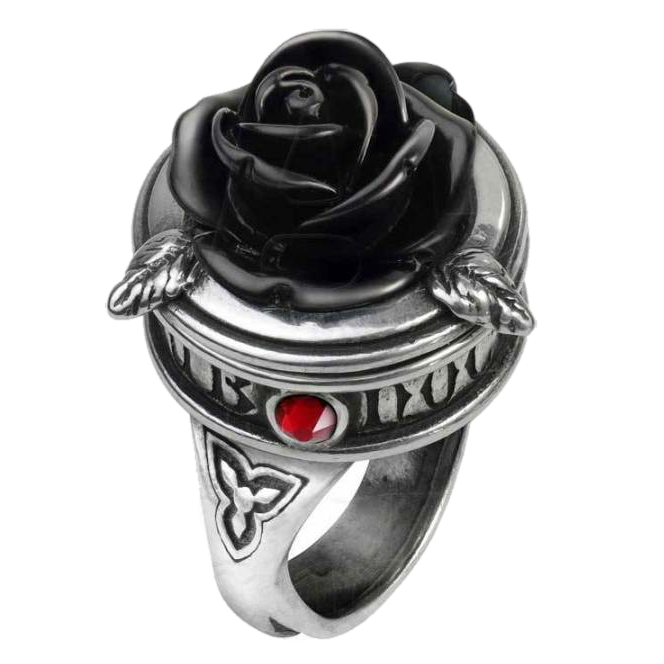 ALCHEMY SUB ROSA POISON RING, SECRET STASH COMPARTMENT Black Rose ...
