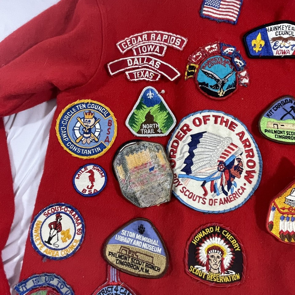 Vintage Official Boy Scouts of America Jacket BSA Red 24 Patches 60s ...