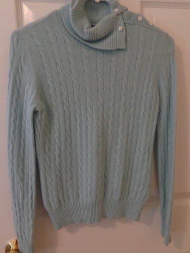 Folio Robins Egg Blue Cashmere Split Turtleneck Cable Sweater PM EUC | eBay