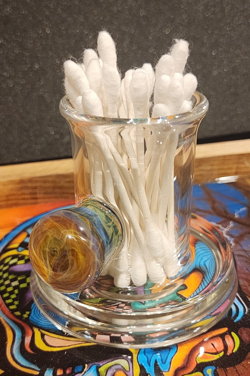 "BeerGlass" Handblown 3-inch Glass Q-Tip Holder With Amber Chaos Marble ...