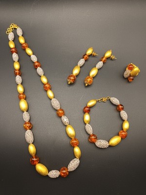 4 Piece Matching Jewellery Set Necklace Ear Rings Bracelet & Ring 9ct ...