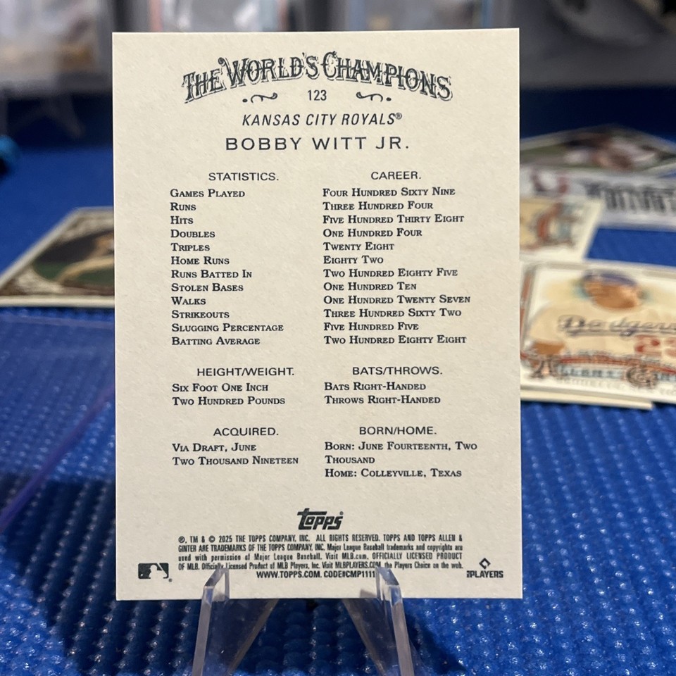 2025 Topps Allen & Ginter Bobby Witt Jr. #123-Mint Condition-KC Royals ...