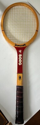 Bjorn Borg Bancroft Wood Tennis Racket Leather Grip with frame guard ...