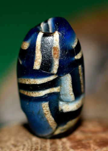 Ancient Islamic Excavated Blue & White Glass Ribbon Bead Mali, African ...