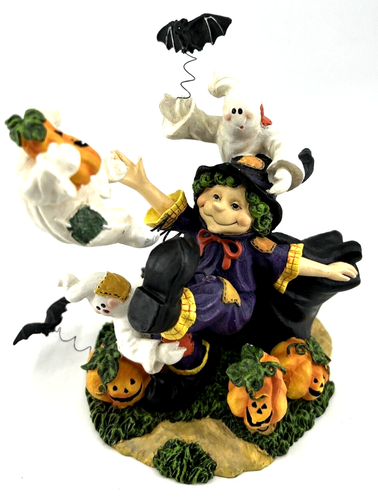 Lemax Witch Friends Spring Loaded Figurine Ghosts Pumpkins Bats Jiggle ...