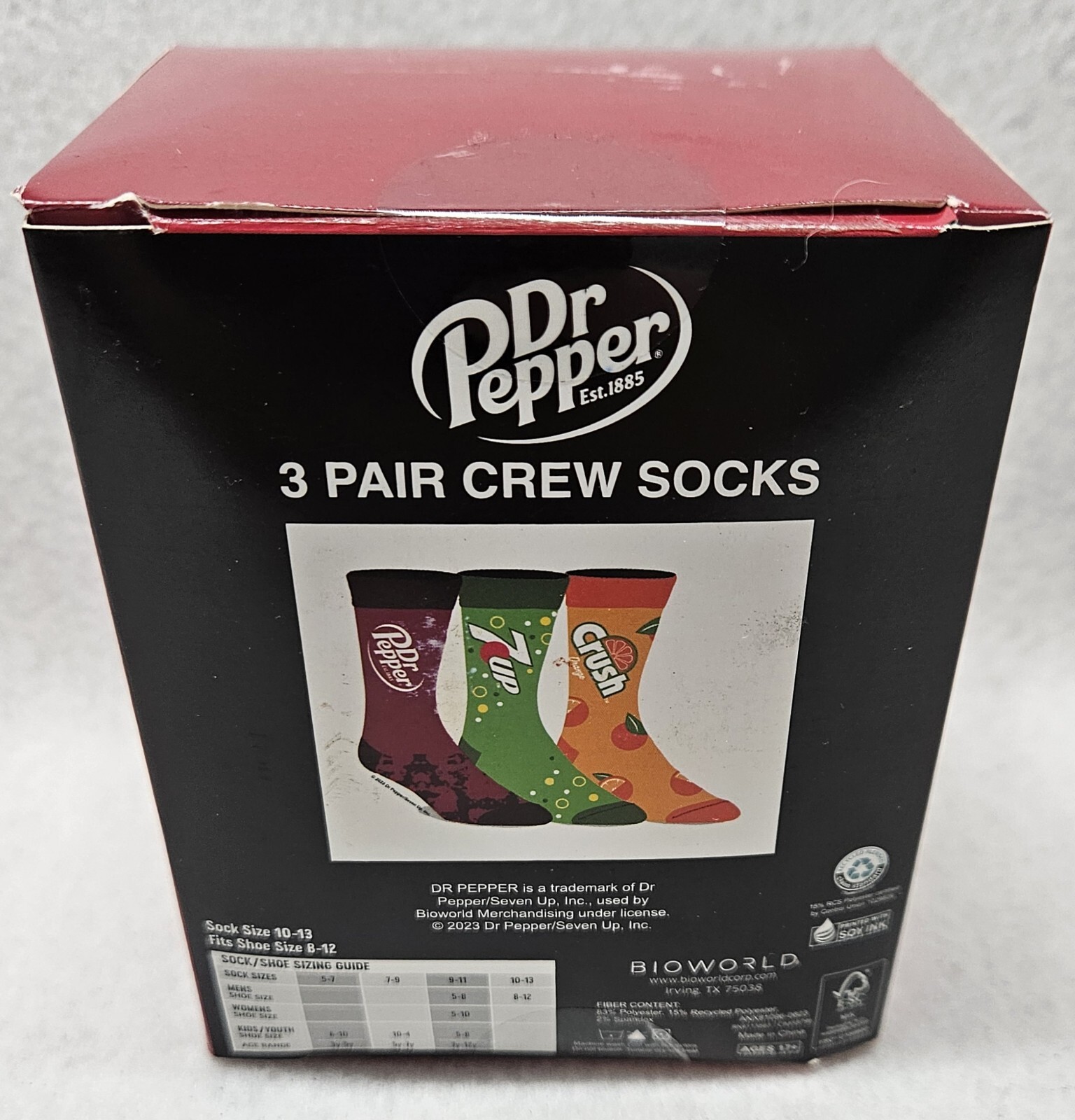 Dr. Pepper 3 Pair Men's Crew Socks Fits Shoe Size 8-12, Sock Size 10-13 ...
