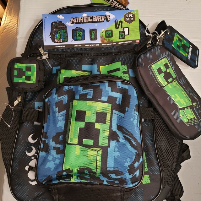 Minecraft Creeper Boom Kids' 17" Backpack with Lunch Bag 5-Piece Set ...