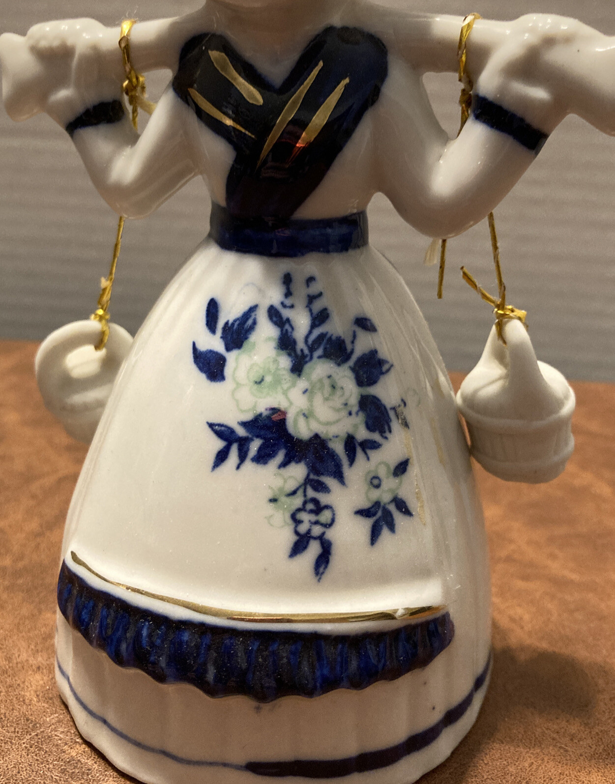 Vintage Delft Blue Dutch Girl Carring Water Bell Figurine | eBay