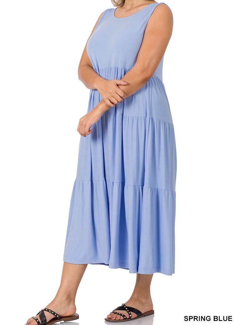 Women's Plus Size Tiered Midi Sleeveless Dress 1X 2X 3X | eBay