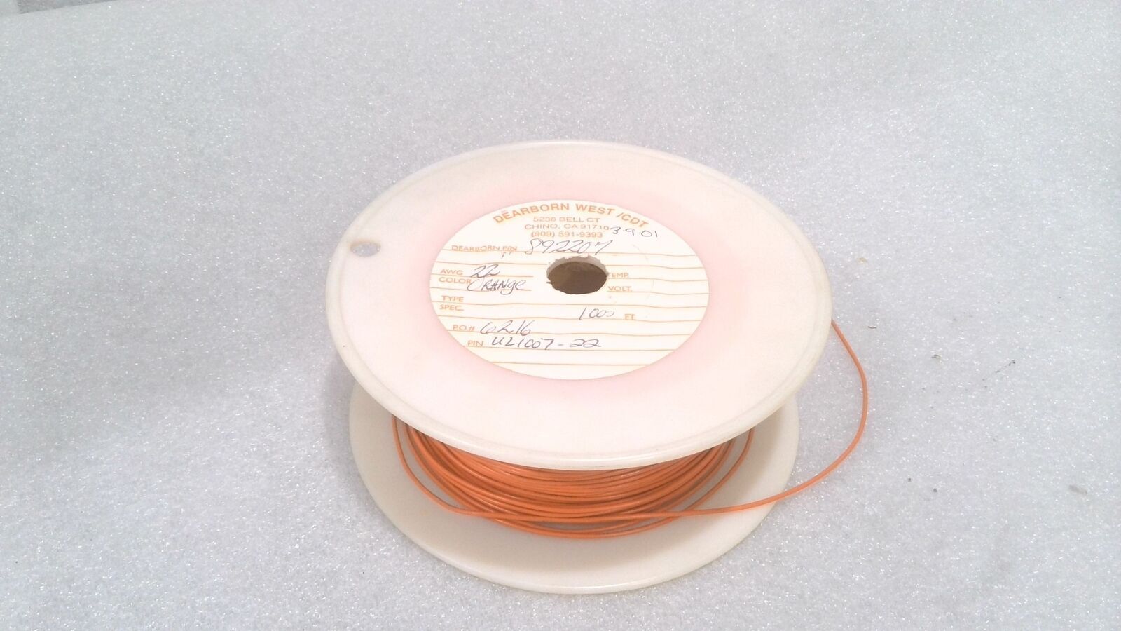 DEARBORN 892207 HOOKUP WIRE, 22AWG, ORG, U21007-22, 293-554N, (LOT OF ...