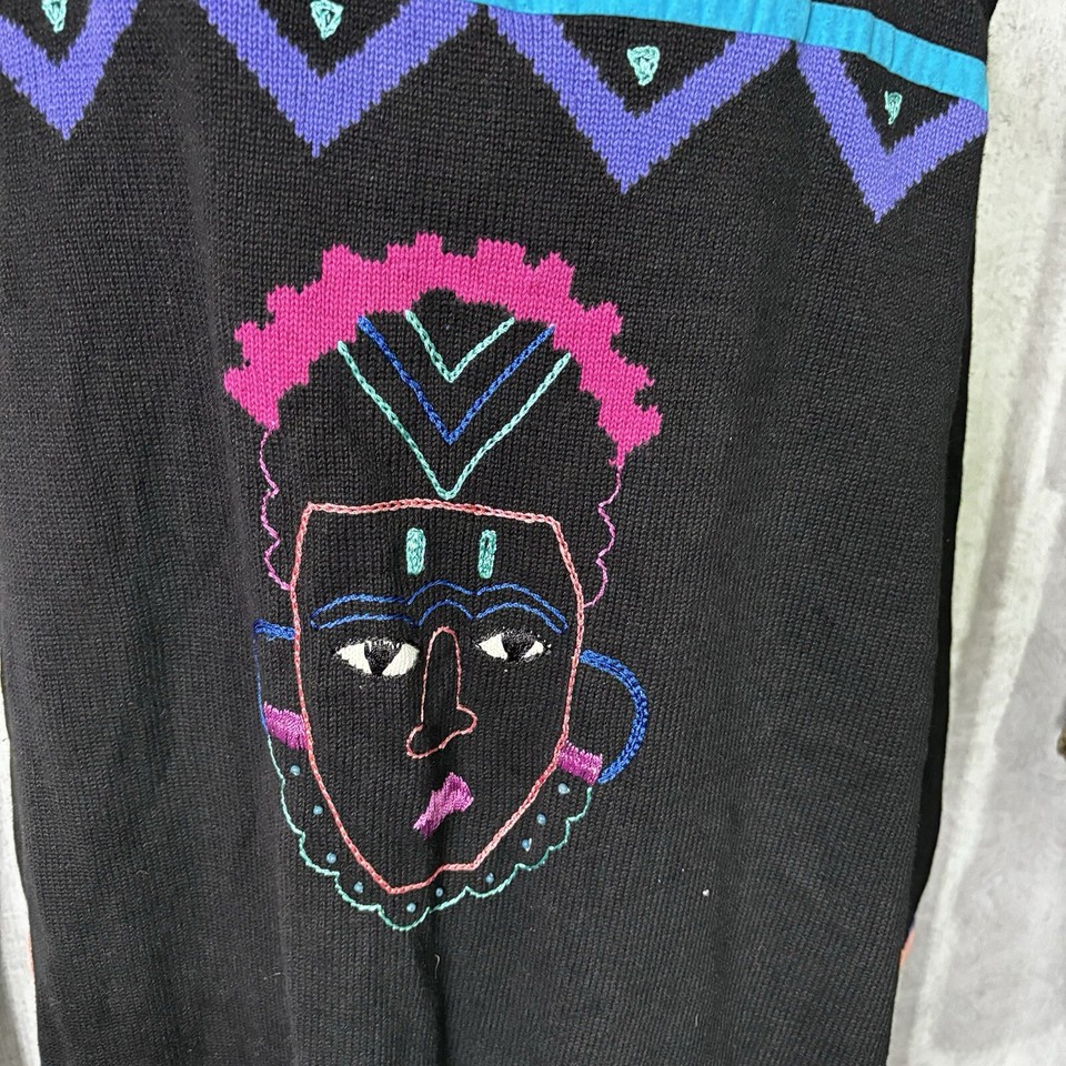 Anthony Original Sweater Scarf Set 2X Black Embroidered Cultural Long ...