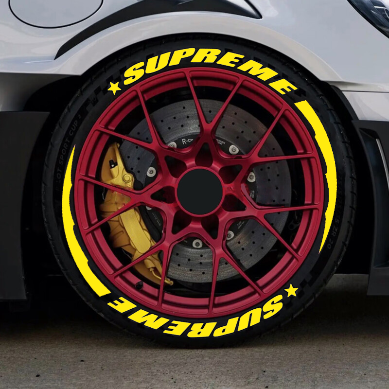 SUPREME Permanent Tire Lettering Sticker 1.06" 14"-22" Yellow Decals 8 ...