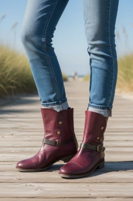Everybody BZ Moda Red Leather Ankle Boots Women’s 39 8 Zip Buckle ...