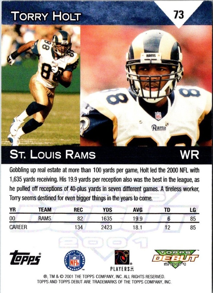 2001 Topps Debut Torry Holt #73 St. Louis Rams Football Card | eBay