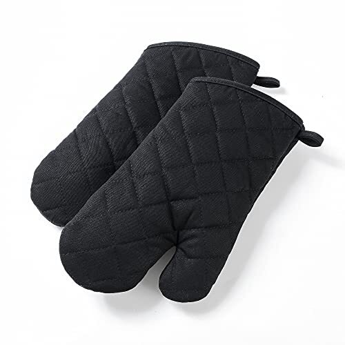 2 Pack Heat Resistant Cotton Oven Mitt for Kitchen Cooking BBQ Grilling ...