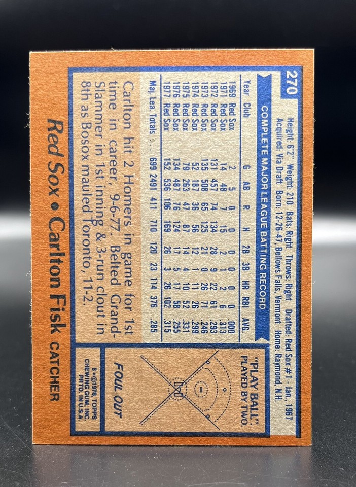 Carlton Fisk 1978 Topps Baseball #270 Boston Red Sox | eBay