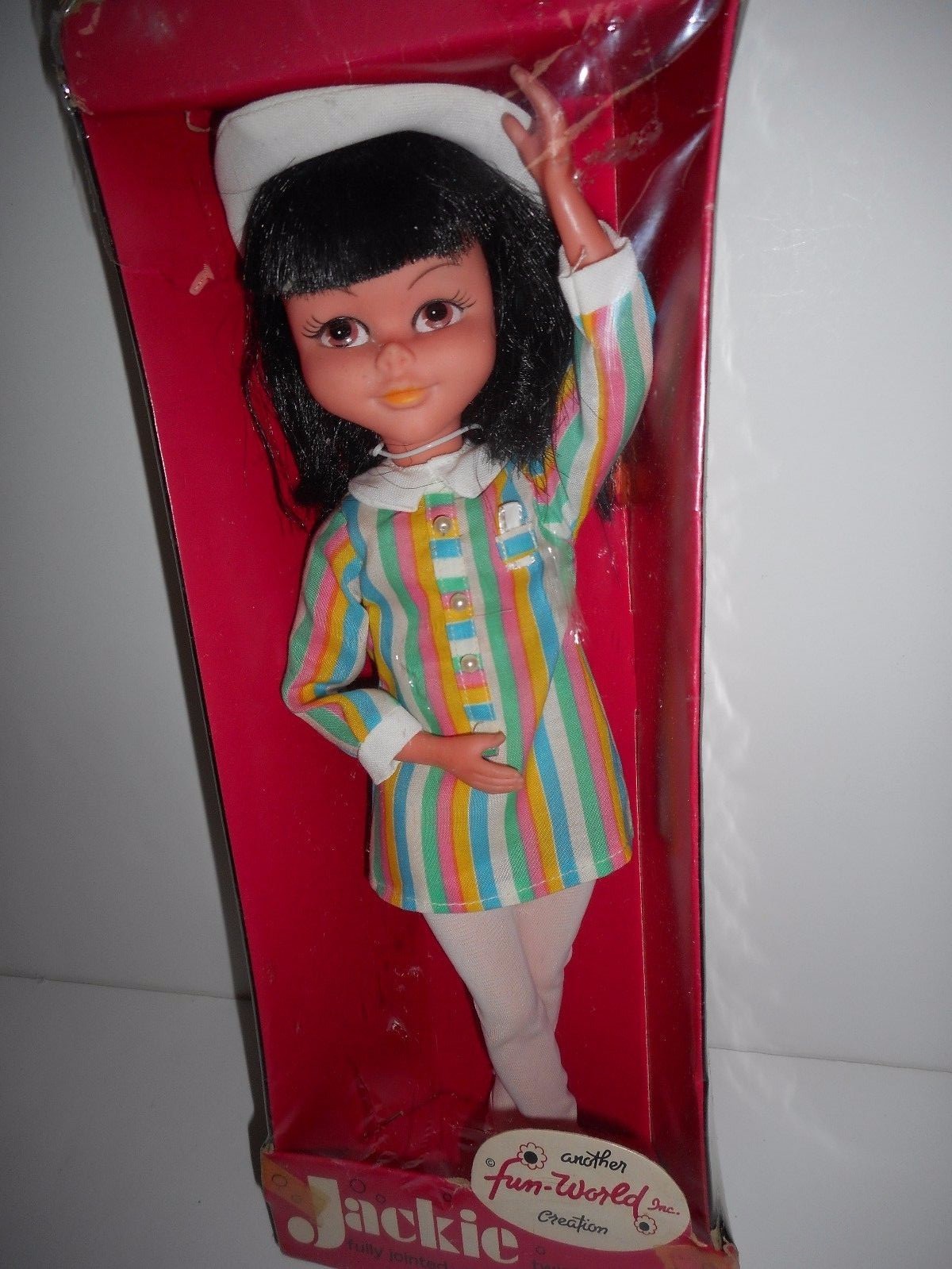 STORE DISPLAY 1970'S JACKIE MOD TWIGGY BIG EYES 13"BIG DOLL FUN WORLD ...
