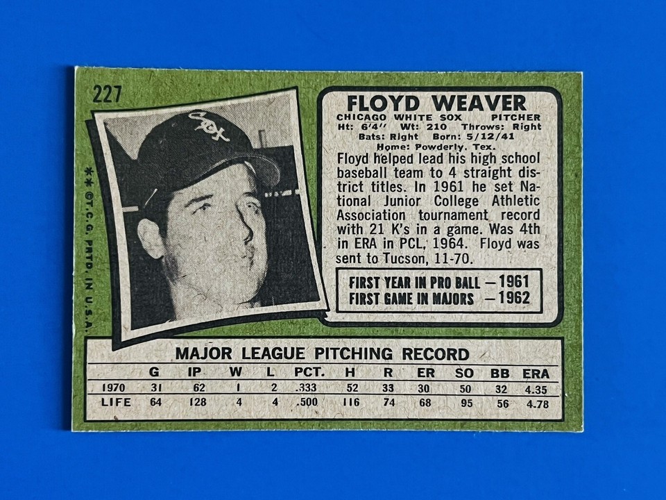 1971 Topps Floyd Weaver White Sox 50th Anniversary Buyback Baseball ...
