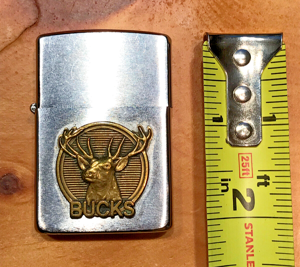 VINTAGE ZIPPO BRUSHED CHROME BUCKS CIGARETTE BRAND EMBLEM LIGHTER W ...