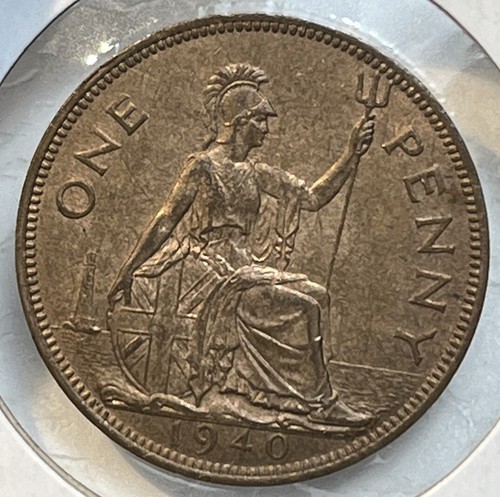 Great Britain 1940 One 1 Penny AU - BU Condition Bronze Toned Coin KM ...