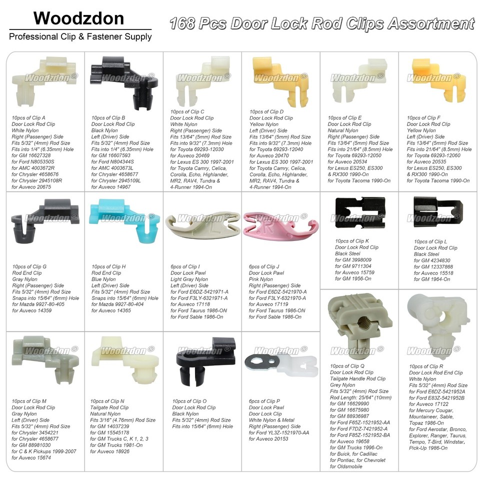 168pcs Door Lock Rod Clip Assortment Handle Retainer for GM for Ford ...