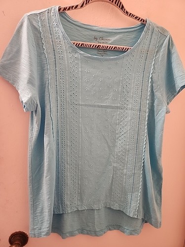 Chico’s BEAUTIFUL ROBIN'S EGG BLUE~Eyelet Short Sleeve COTTON MODAL SZ ...