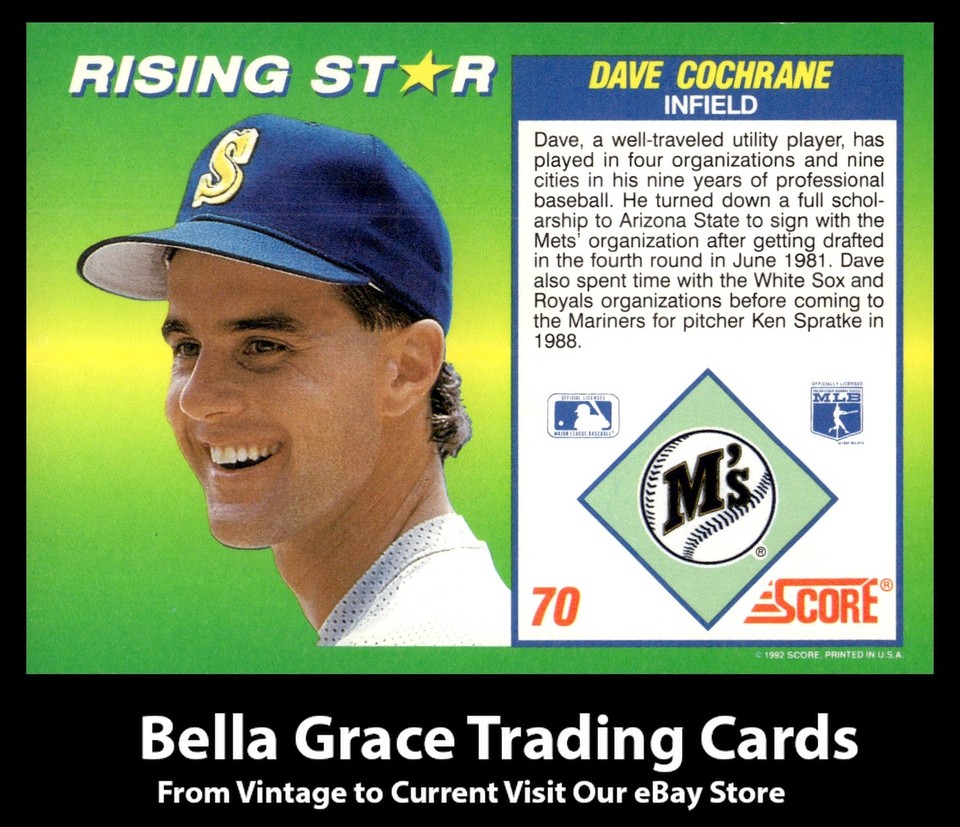 1992 Score 100 Rising Stars Dave Cochrane #70 Seattle Mariners MLB ...
