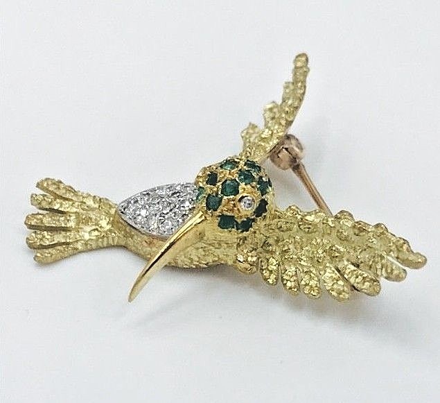 18kt Yellow Gold* Hummingbird Pin with Emeralds and Diamonds Pin ...