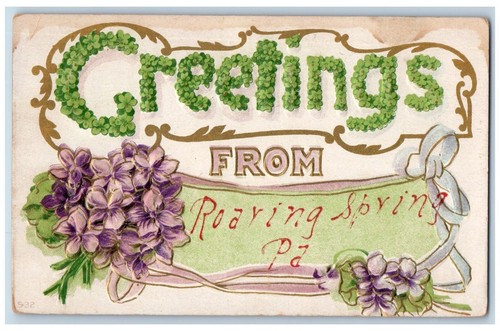 Roaring Spring Pennsylvania PA Postcard Greetings Flowers Embossed ...