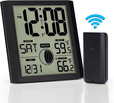 Atomic Clock with Indoor Outdoor Temperature, Self-Setting Digital Wall ...