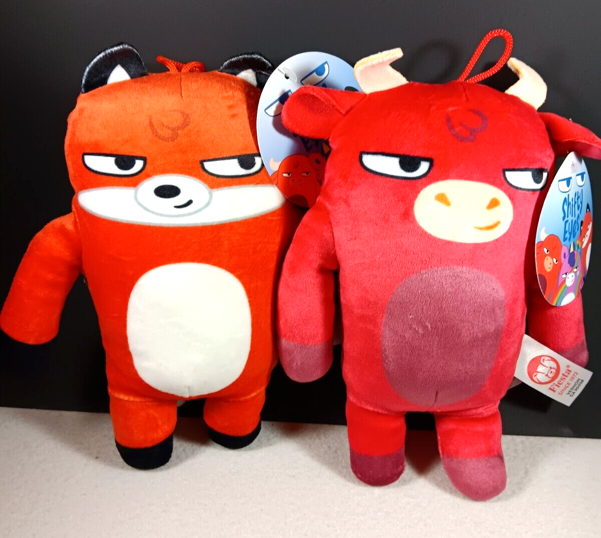 Fiesta Toys Shifty Eyes 8” Plush set of 2 Characters Bull Fox Stuffed ...